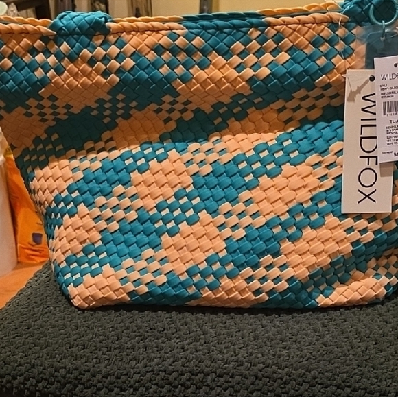 Wildfox | Bags | Wildfox Blue And Tan Geometric Tote Bag | Poshmark